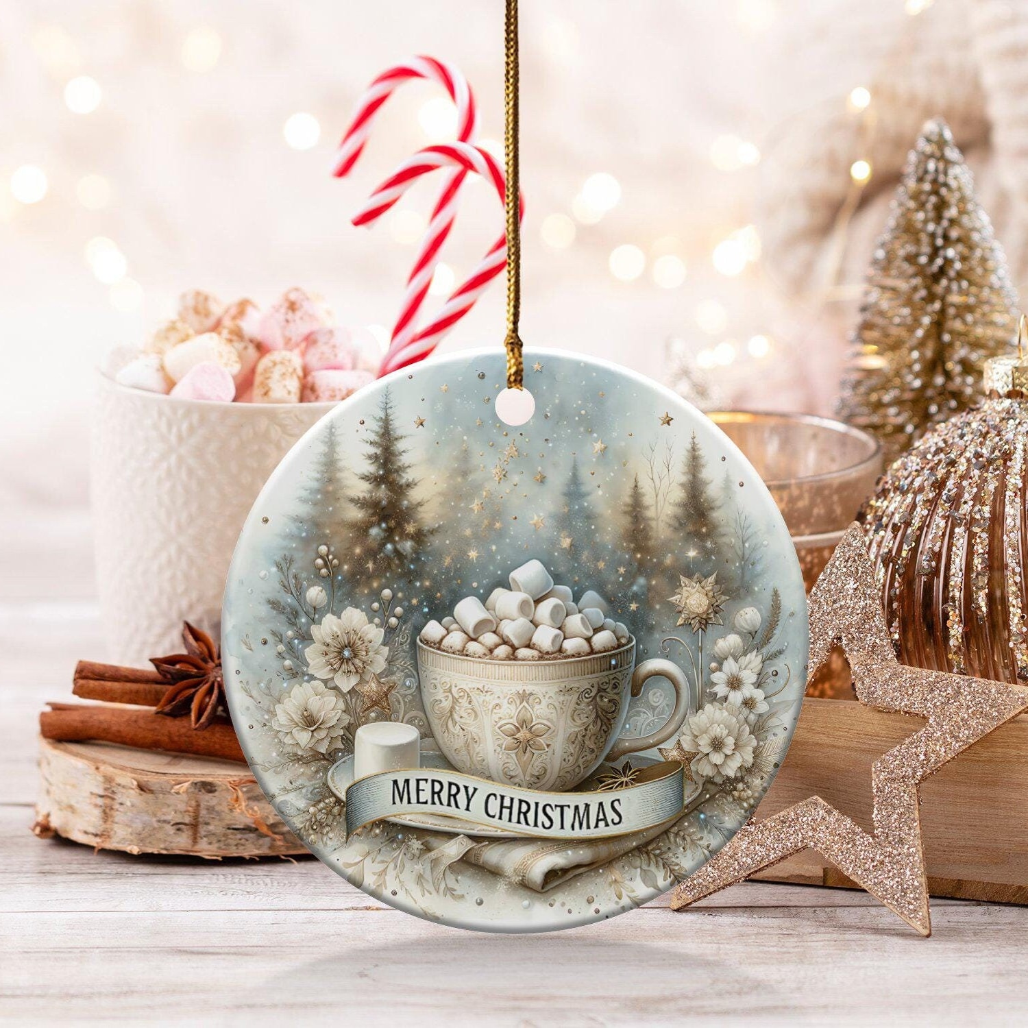 Merry Christmas Ornament Hot Cocoa Cup Christmas Tree Decoration ...