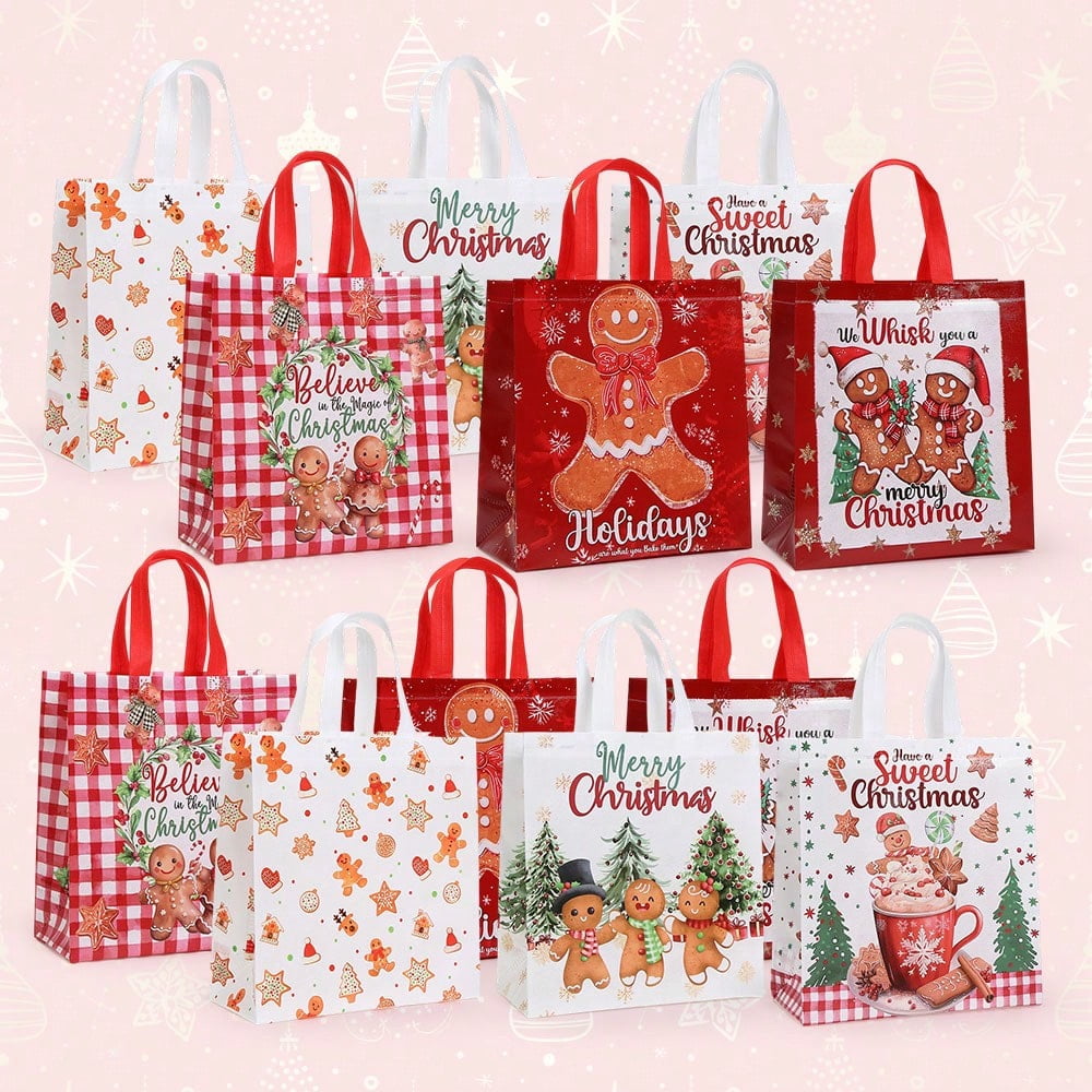 Merry Christmas Paper Gift Bags Gingerbread Man Treat Bags With Handles ...