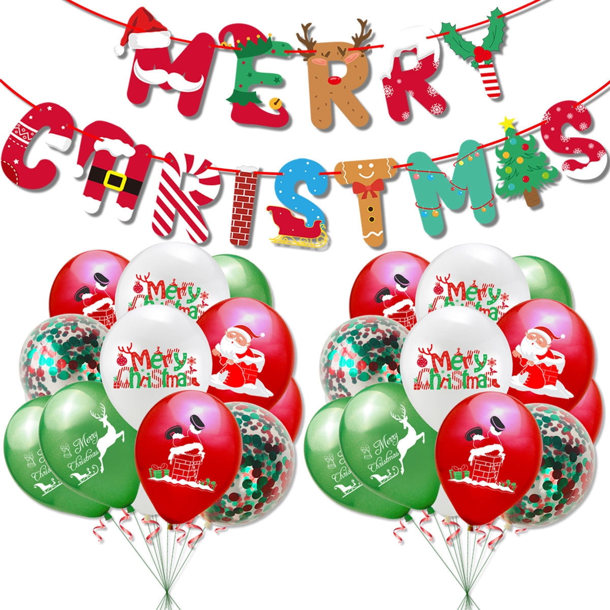 Merry Christmas Party Decorations Santa Elk Banner Balloons Cake Topper ...