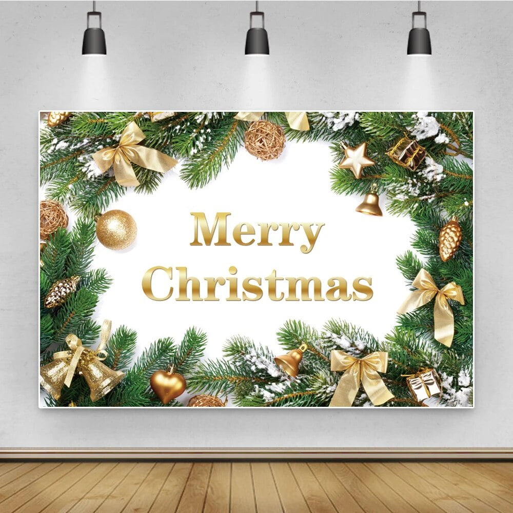 Merry Christmas Party Poster Backdrop Pine branches Cones Ribbons Decor ...
