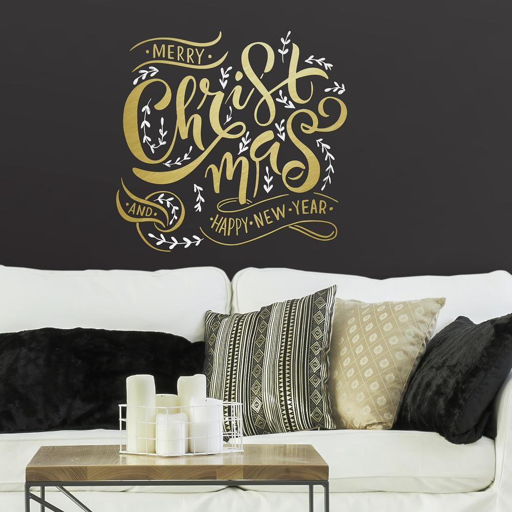Merry Christmas Peel and Stick Giant Wall Quote Decals with Metallic ...