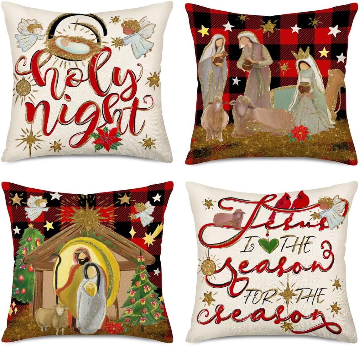 Merry Christmas Pillow Covers 16 x 16 Inch Nativity of Jesus Holy Night ...