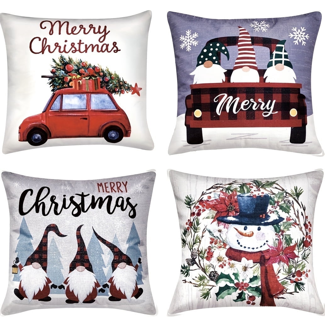 Merry Christmas Pillowcase 18x18 Set of 4 Christmas Decoration Snowman ...