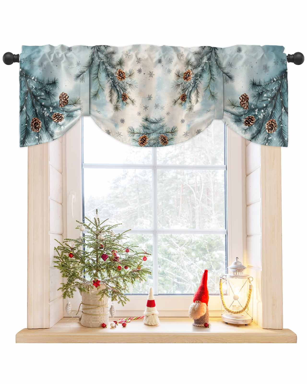 Merry Christmas Pine Cone Plant Tie Up Valance Curtains, Winter ...
