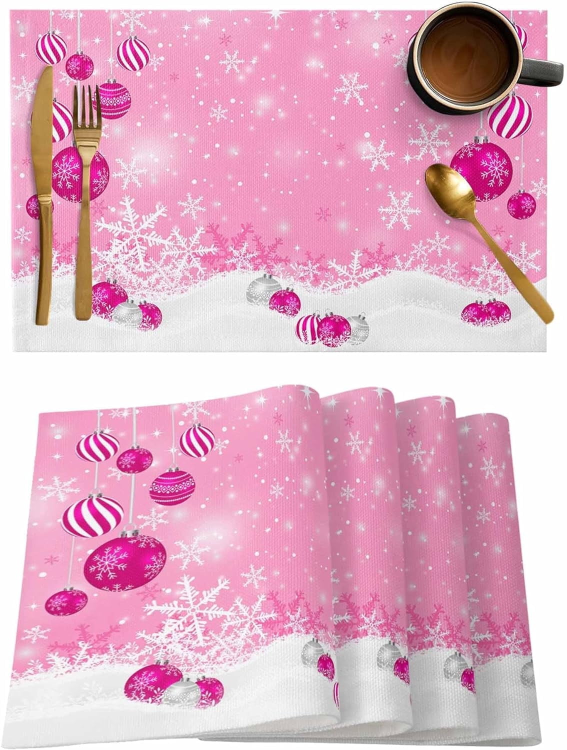 Merry Christmas Placemats Set of 4,Cotton Linen Table Mats Non-Slip ...