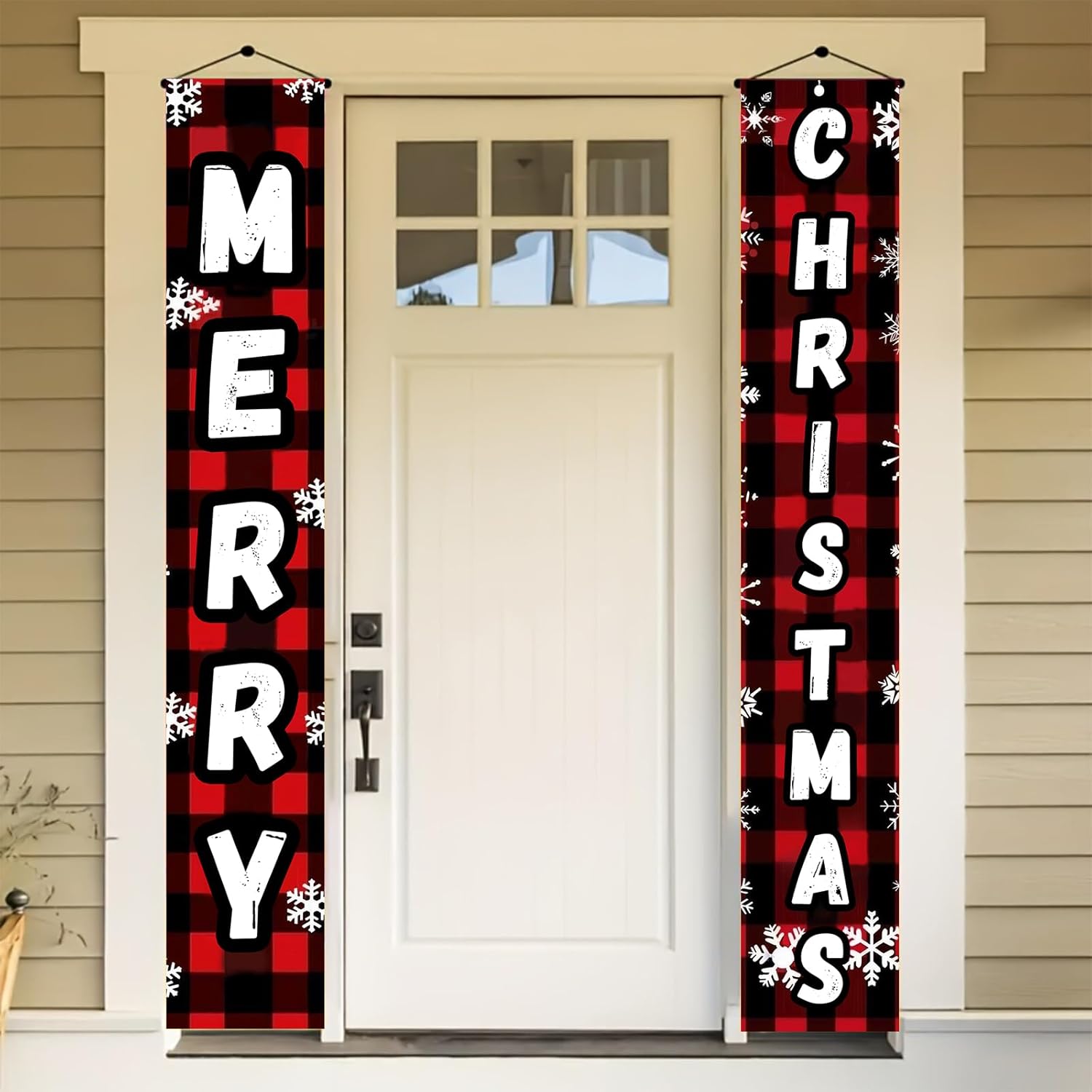 Merry Christmas Porch Banners 12x71 Inch Buffalo Plaid Christmas Door ...