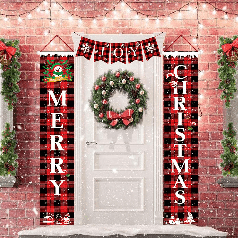 Merry Christmas Porch Sign, Welcome Snowman Joy Christmas Banners, Red ...