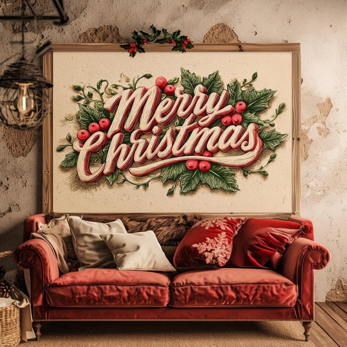 Merry Christmas Print, Rustic Holiday Wall Art, Cozy Christmas Decor ...