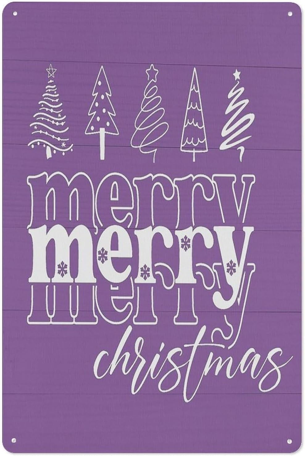 Merry Christmas Purple Theme Metal Tin Sign 8x12 Inch – Rustic Holiday ...
