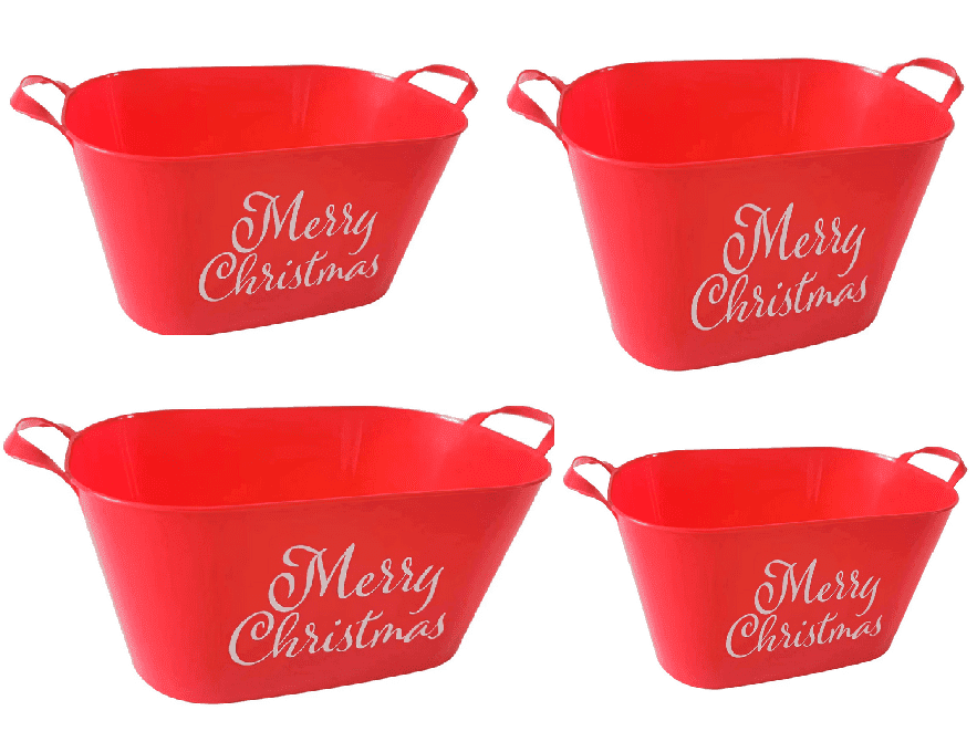 Merry Christmas Red Oval Bucket with Handle Sentiment Plastic Buckets ...