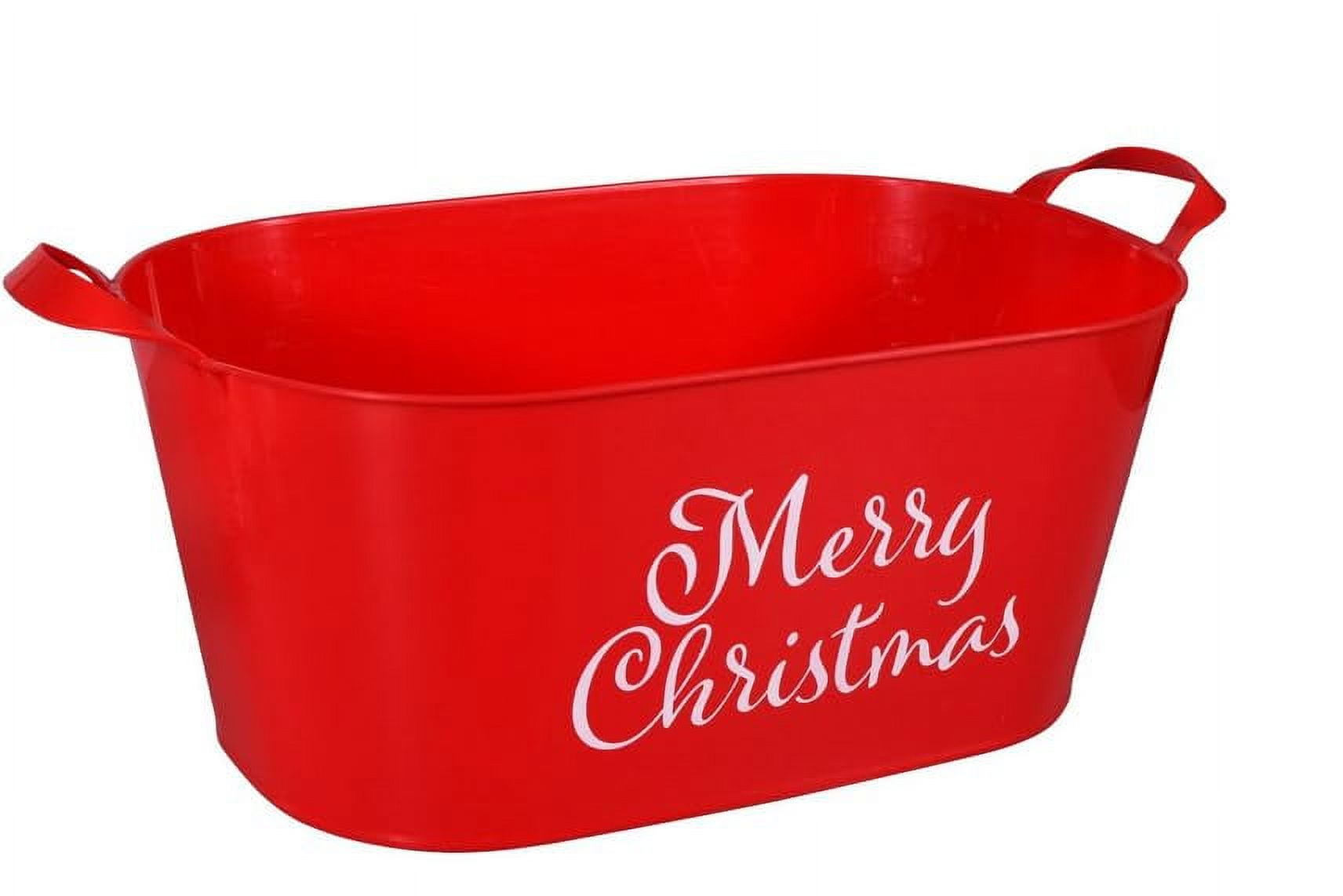 Merry Christmas Red Oval Bucket with Handle Sentiment Plastic Buckets ...
