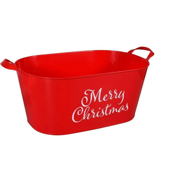 Merry Christmas Red Oval Bucket with Handle Sentiment Plastic Buckets ...