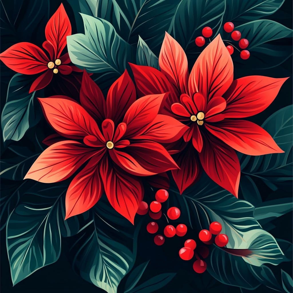 Merry Christmas Red Poinsettia Flower DIY 5D Diamond Art Painting by ...