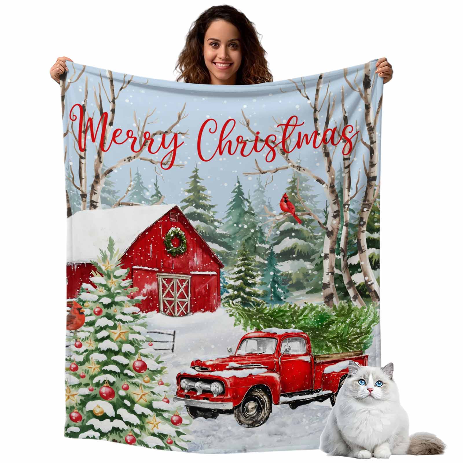 Merry Christmas Red Truck Throw Blanket Flannel Fleece Throws, Farm ...