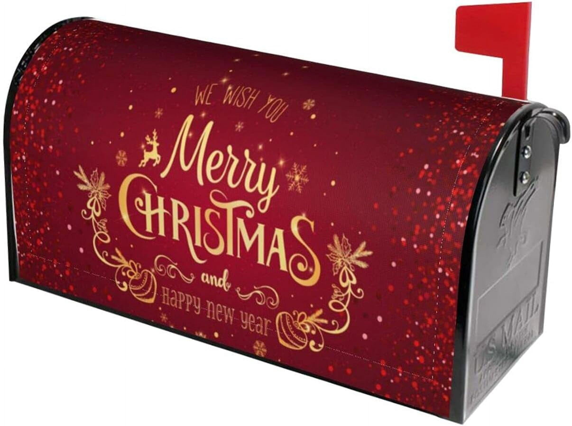 Merry Christmas Red Winter Happy New Year Welcome Magnetic Mailbox ...