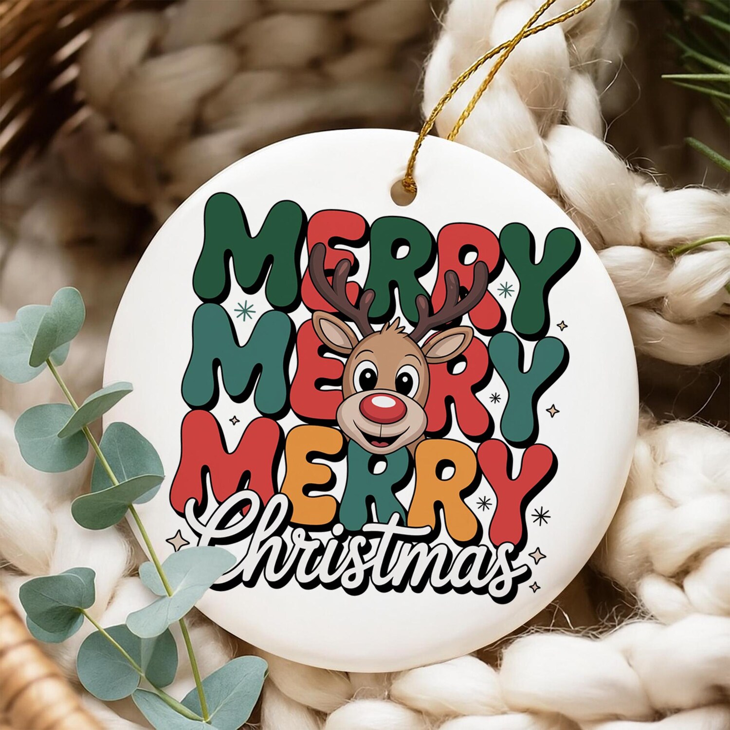 Merry Christmas Reindeer Ornament, Reindeer Ornament, Rudolph the Red ...