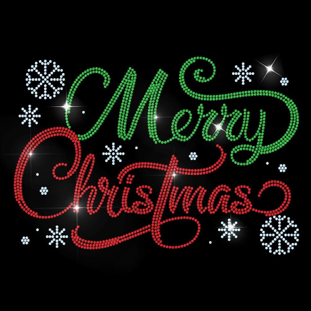 Merry Christmas Rhinestone Iron on Hotfix Transfer Snowflake Pattern ...