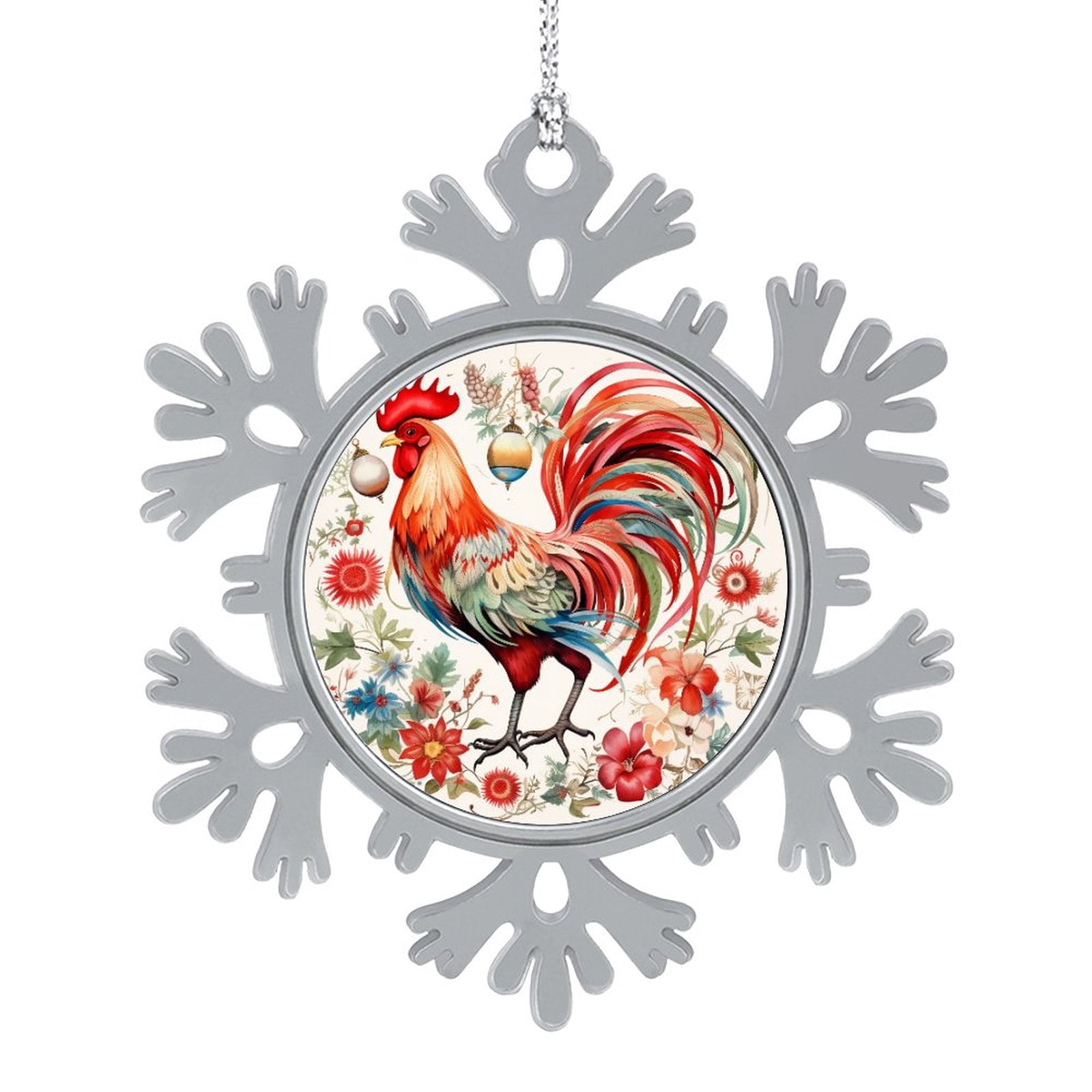 Merry Christmas Rooster Pewter Tree Ornament Vintage Farm Rooster Hen ...