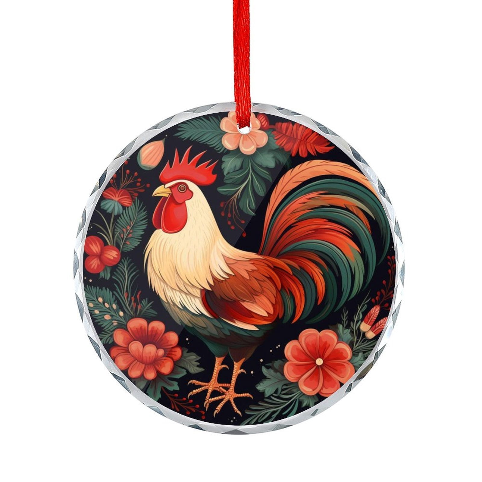 Merry Christmas Rooster Xmas Ornament Rustic Rooster Country Style ...
