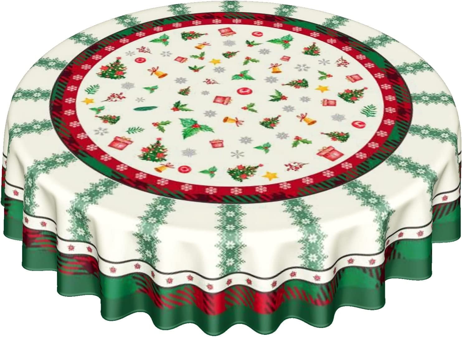 Merry Christmas Round Tablecloth 60 Inch Winter Decor Green Wreath ...