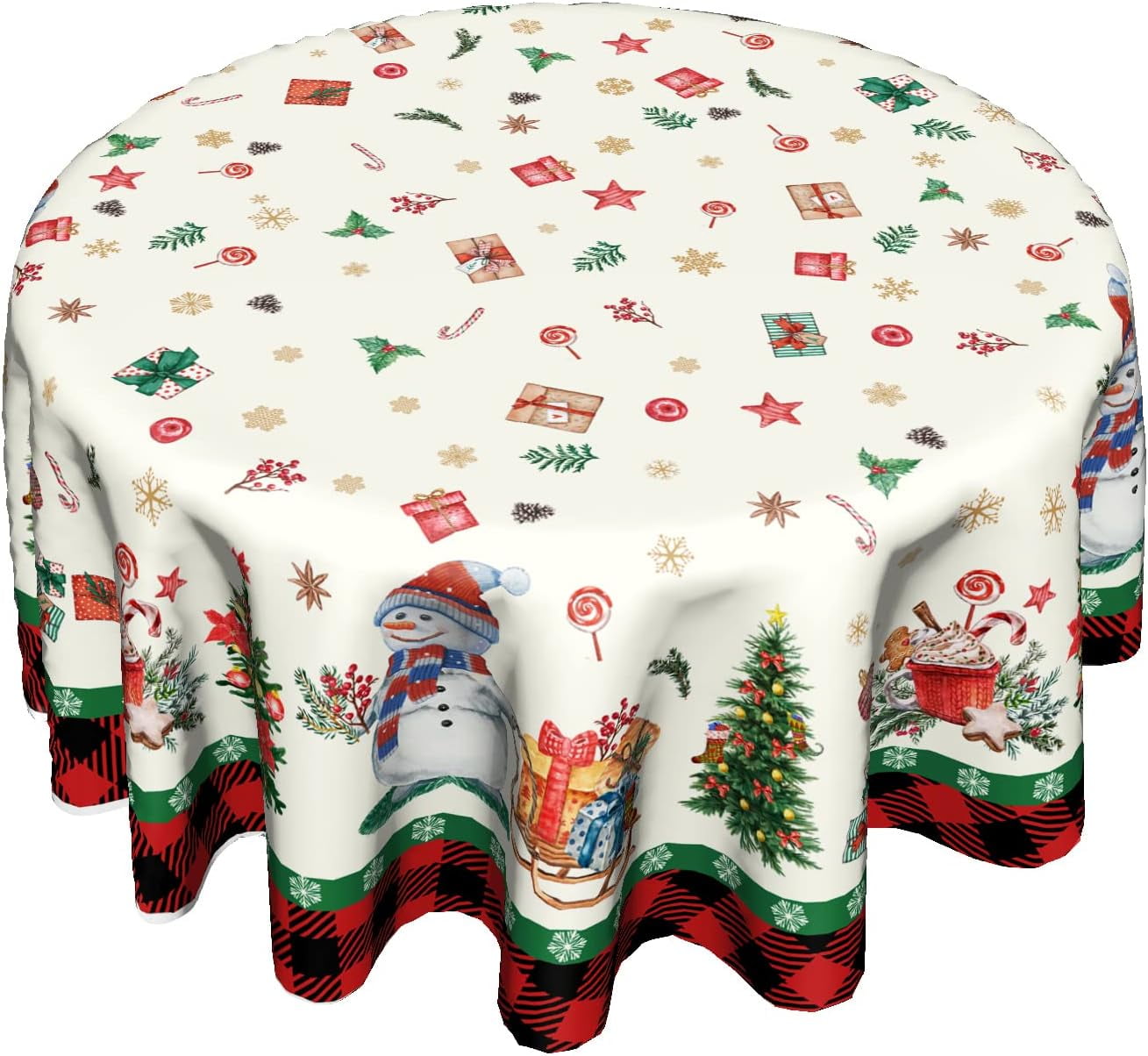 Merry Christmas Round Tablecloth 60 Inch Winter Snowman Table Cloth ...