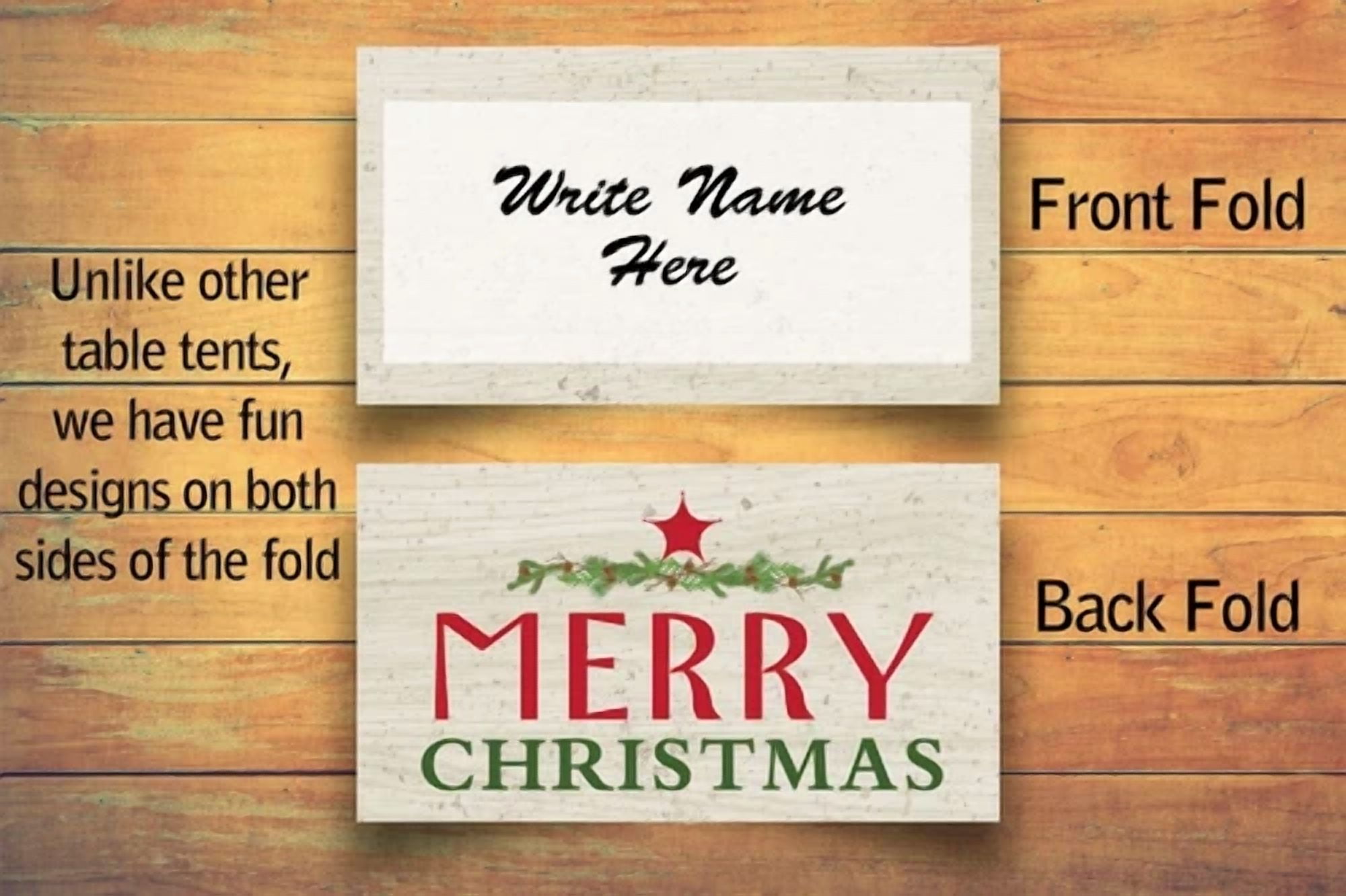 Merry Christmas Rustic Table Tent Place Cards - 25 Seating Name Cards ...