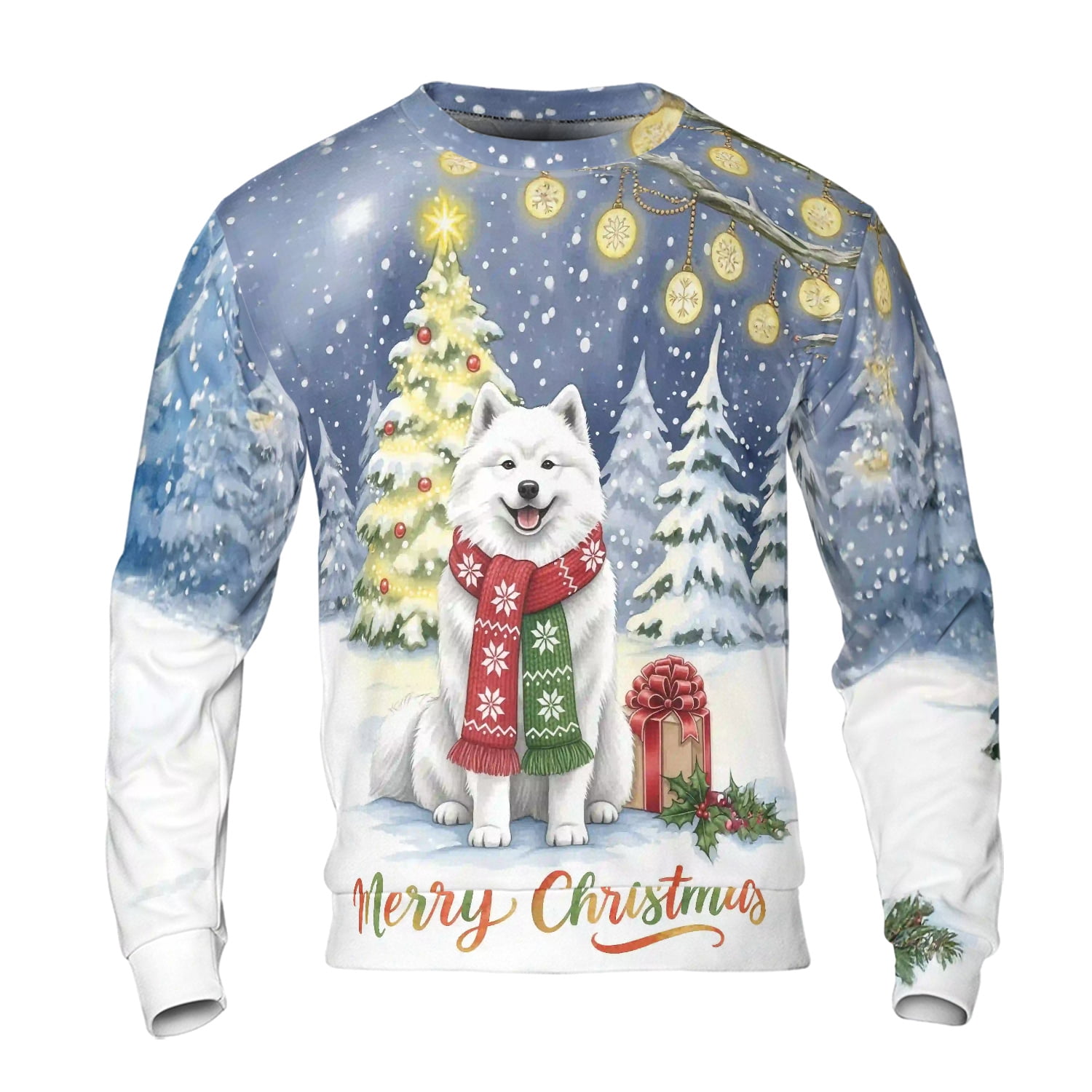Merry Christmas Samoyed Snowy Winter with Gifts Tree Decorations All ...