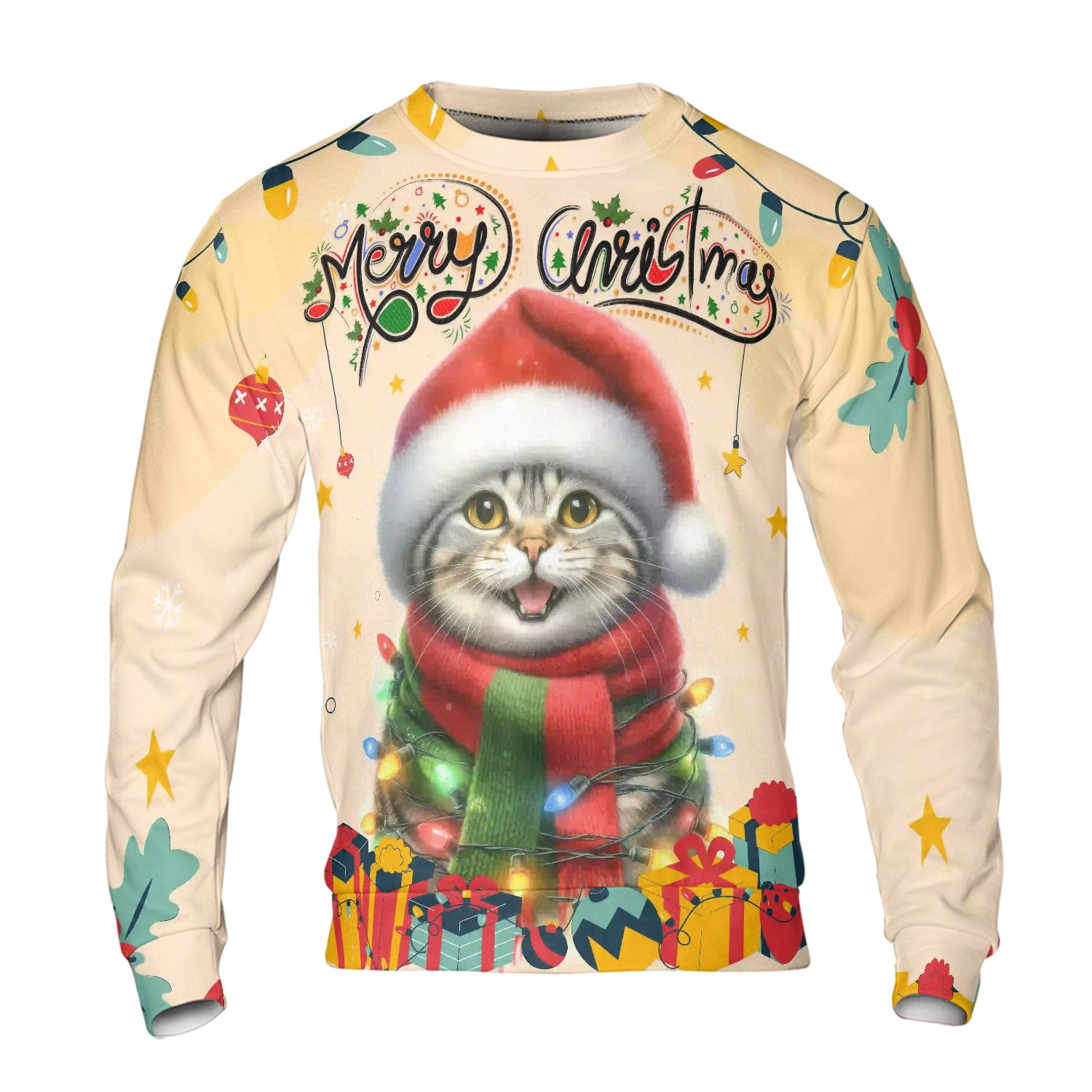 Merry Christmas Santa American Shorthair Scarf Twinkling Lights Xmas ...