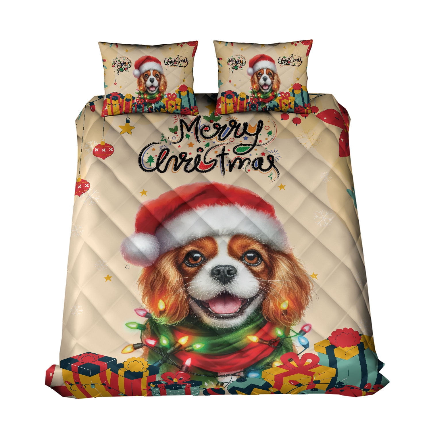 Merry Christmas Santa Cavalier King Charles Spaniel Scarf Twinkling ...