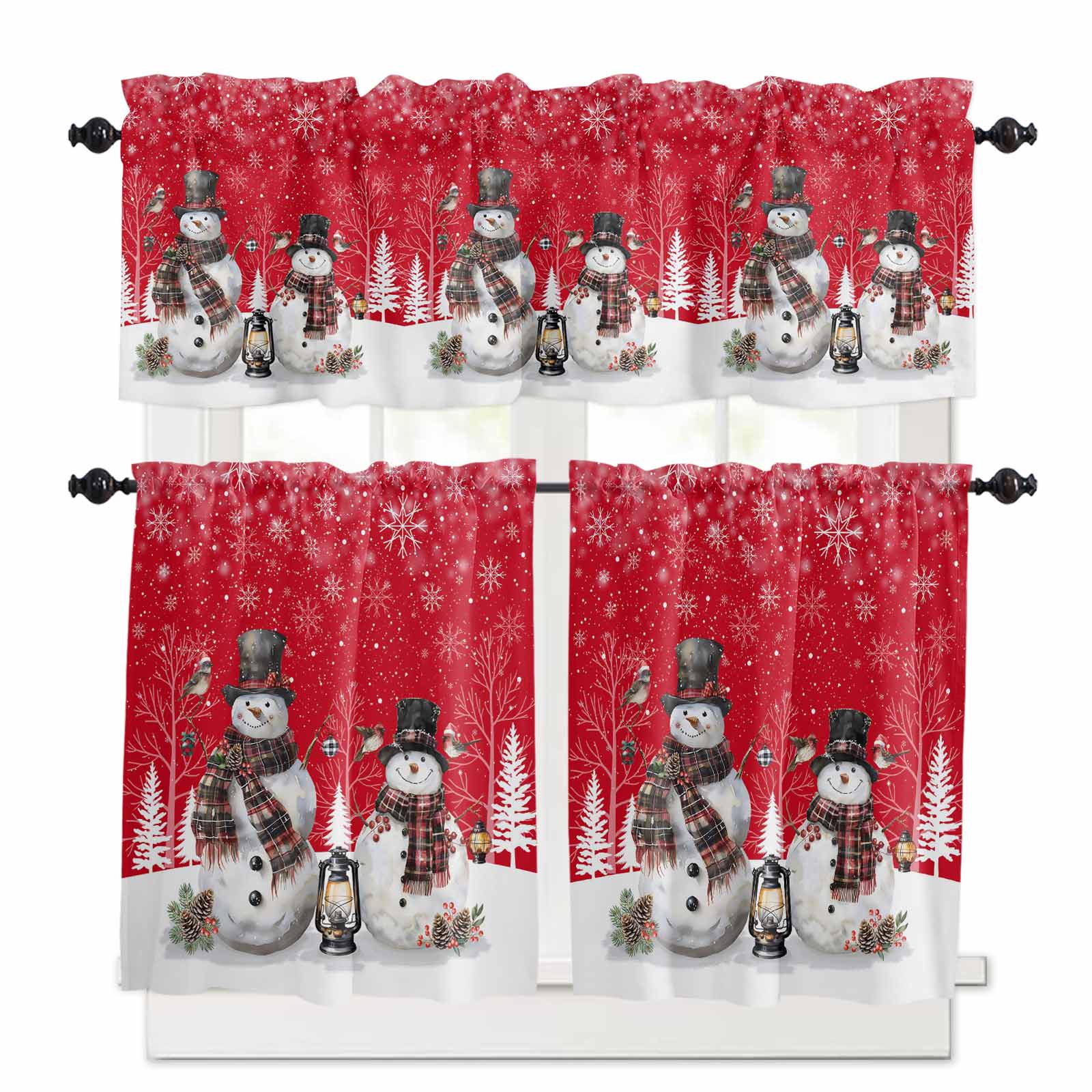 Merry Christmas Santa Claus Curtain Valances Set Winter Snowflake Xmas ...