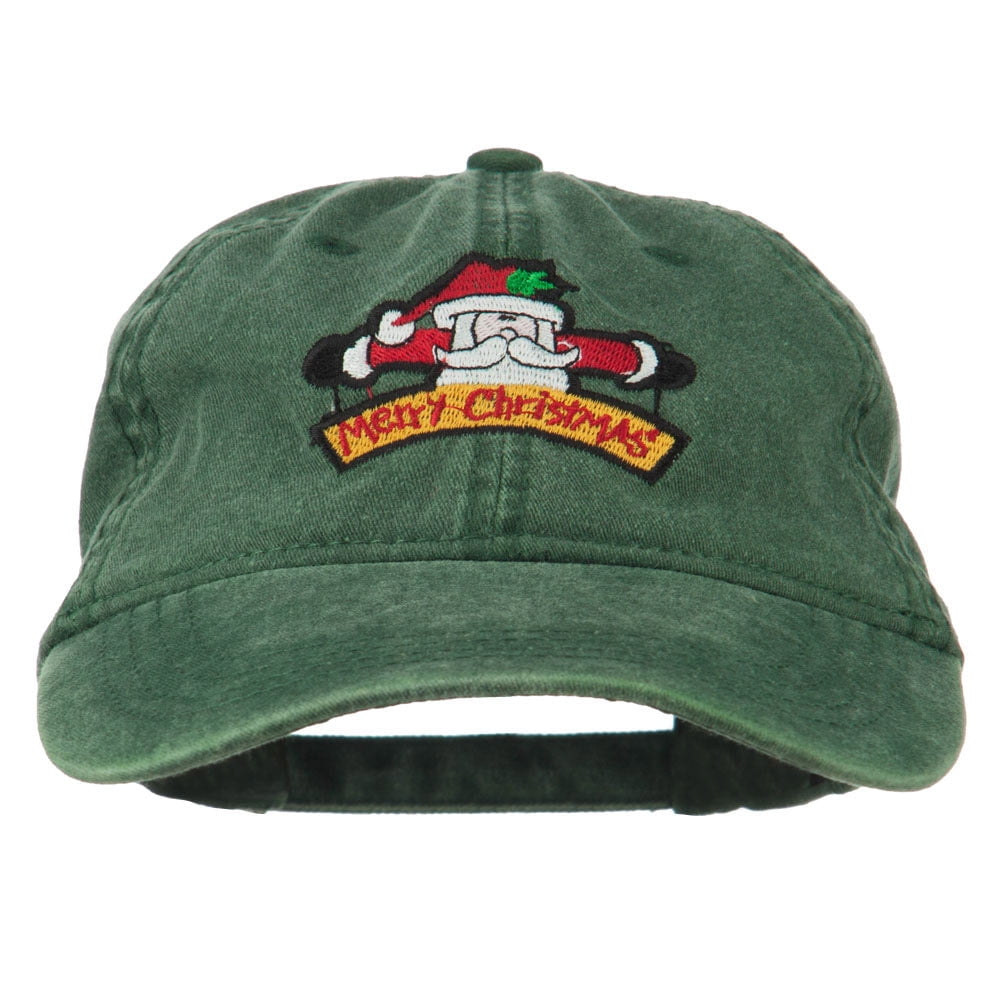 Merry Christmas Santa Claus Embroidered Cotton Cap - Dark Green OSFM ...