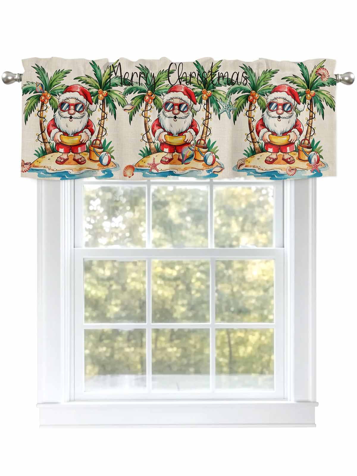 Merry Christmas Santa Claus Valances for Windows Coconut Tree Shell ...