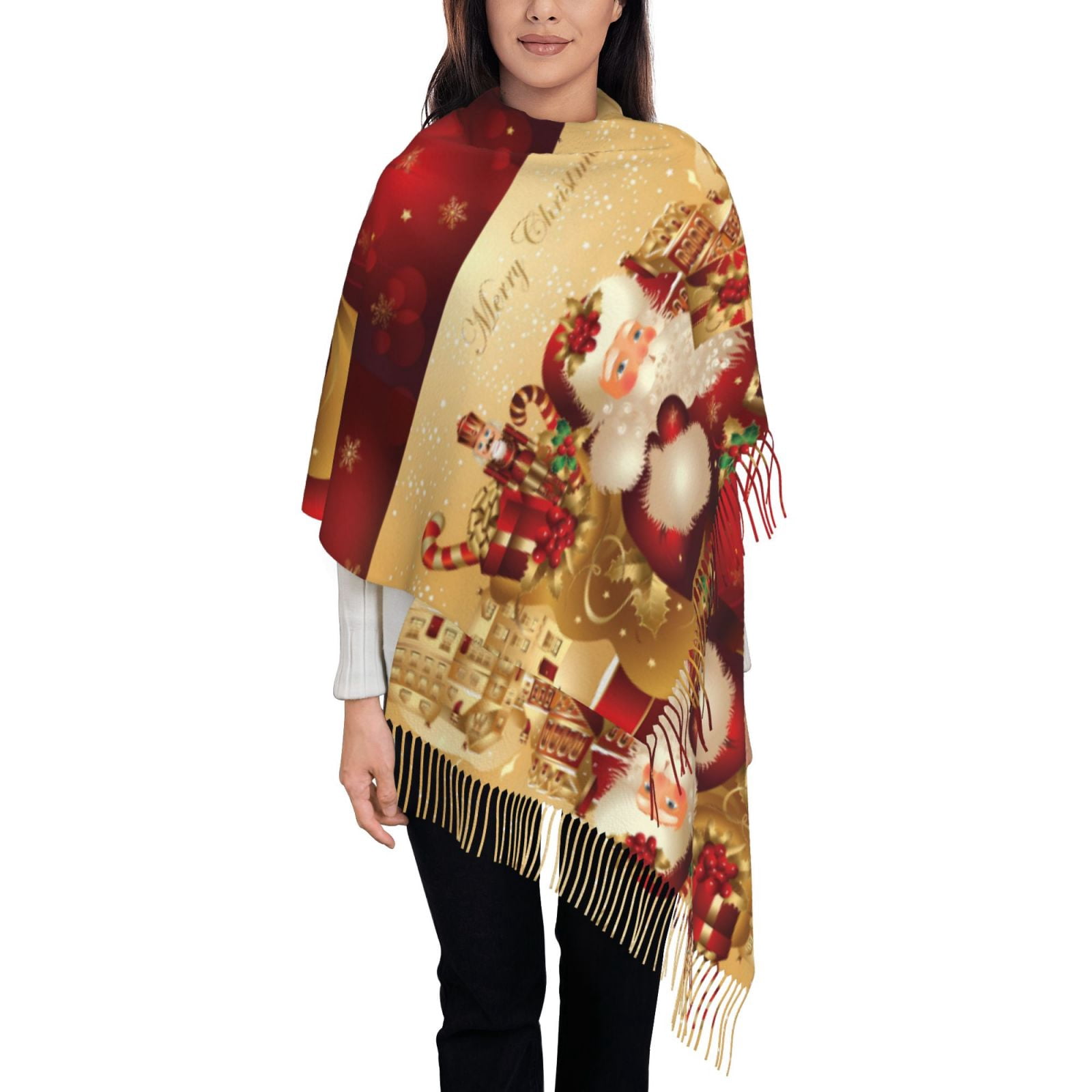 Merry Christmas Santa Claus Winter Scarf, Shawl Warm Wraps Fashion ...