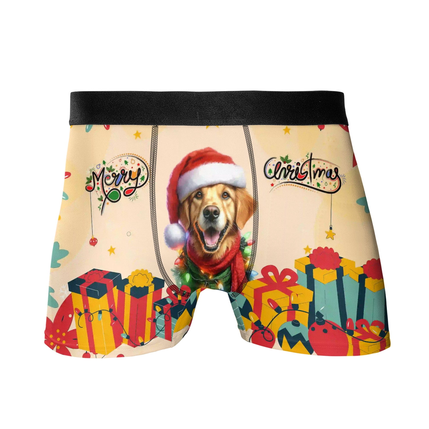 Merry Christmas Santa Golden Retriever Scarf Twinkling Lights Xmas ...