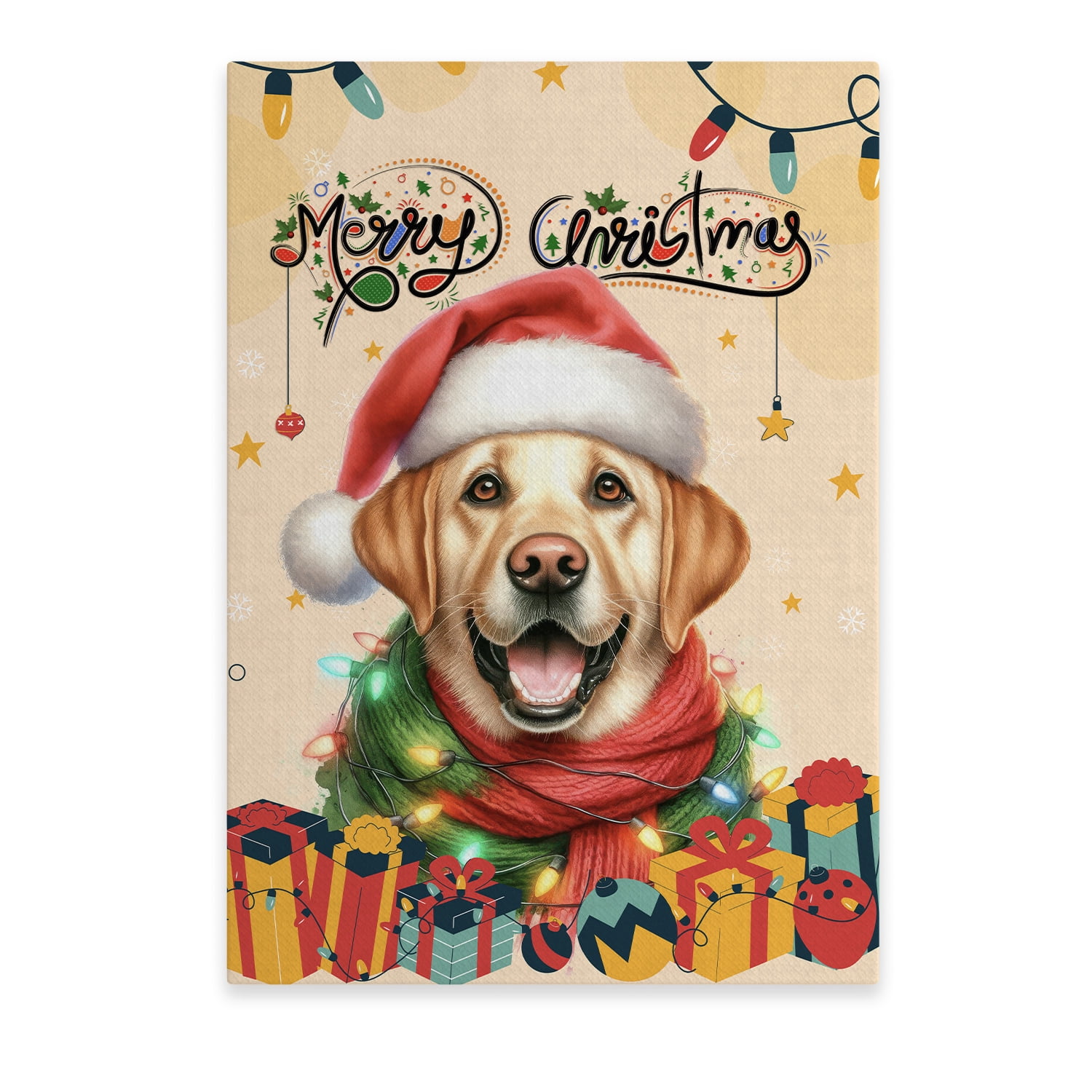 Merry Christmas Santa Labrador Retriever Scarf Twinkling Lights Xmas ...