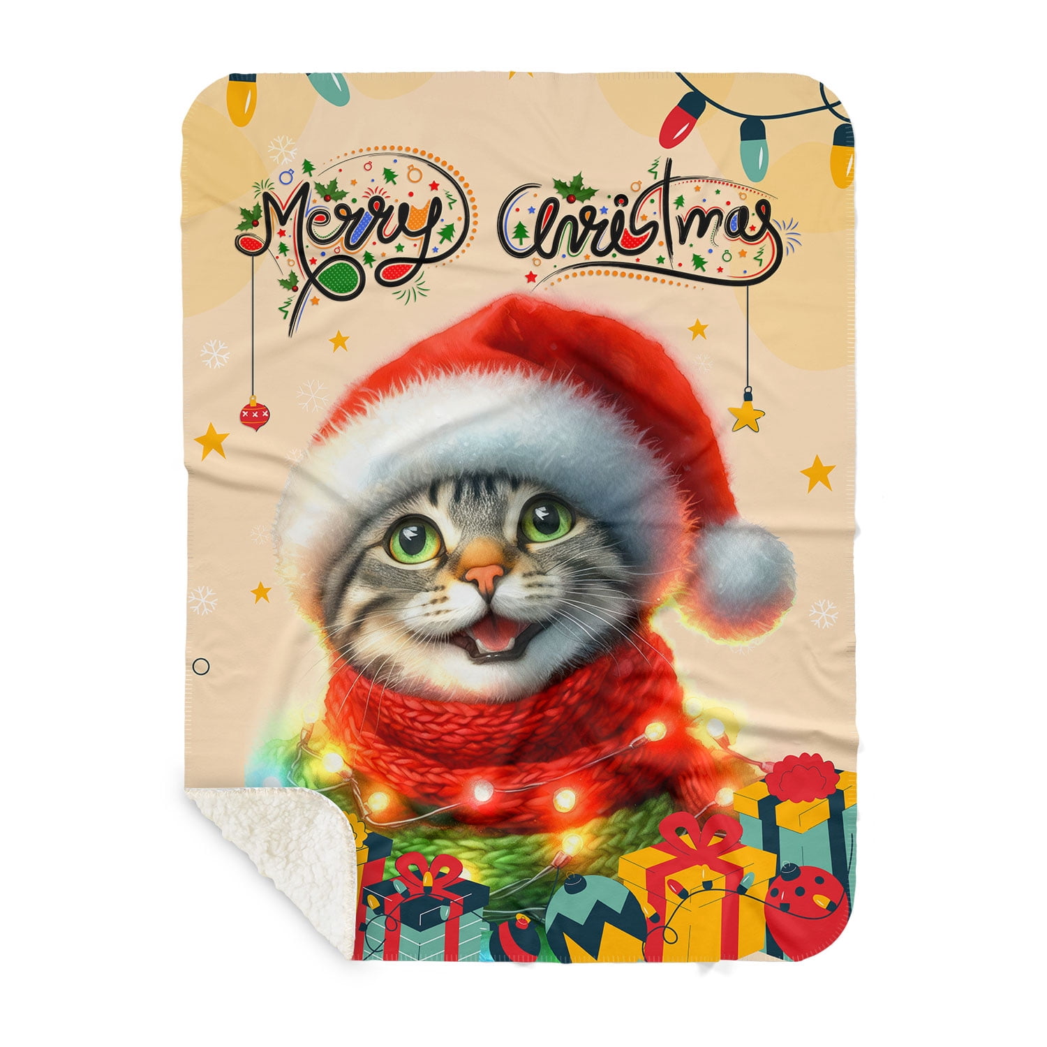Merry Christmas Santa Manx Scarf Twinkling Lights Xmas Holiday Cozy ...