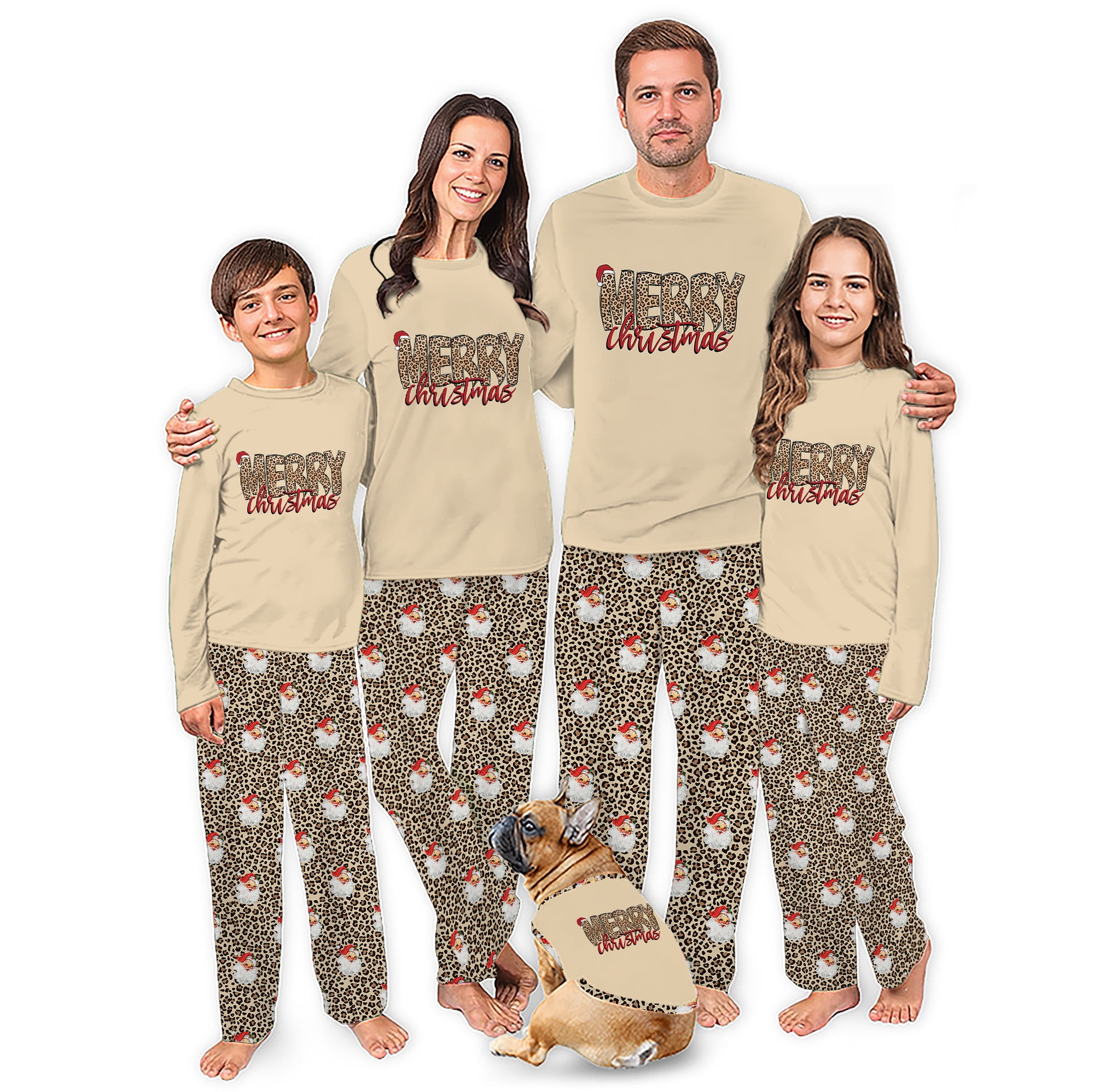 Merry Christmas Santa Matching Family Pajamas, Leopard Print Holiday ...