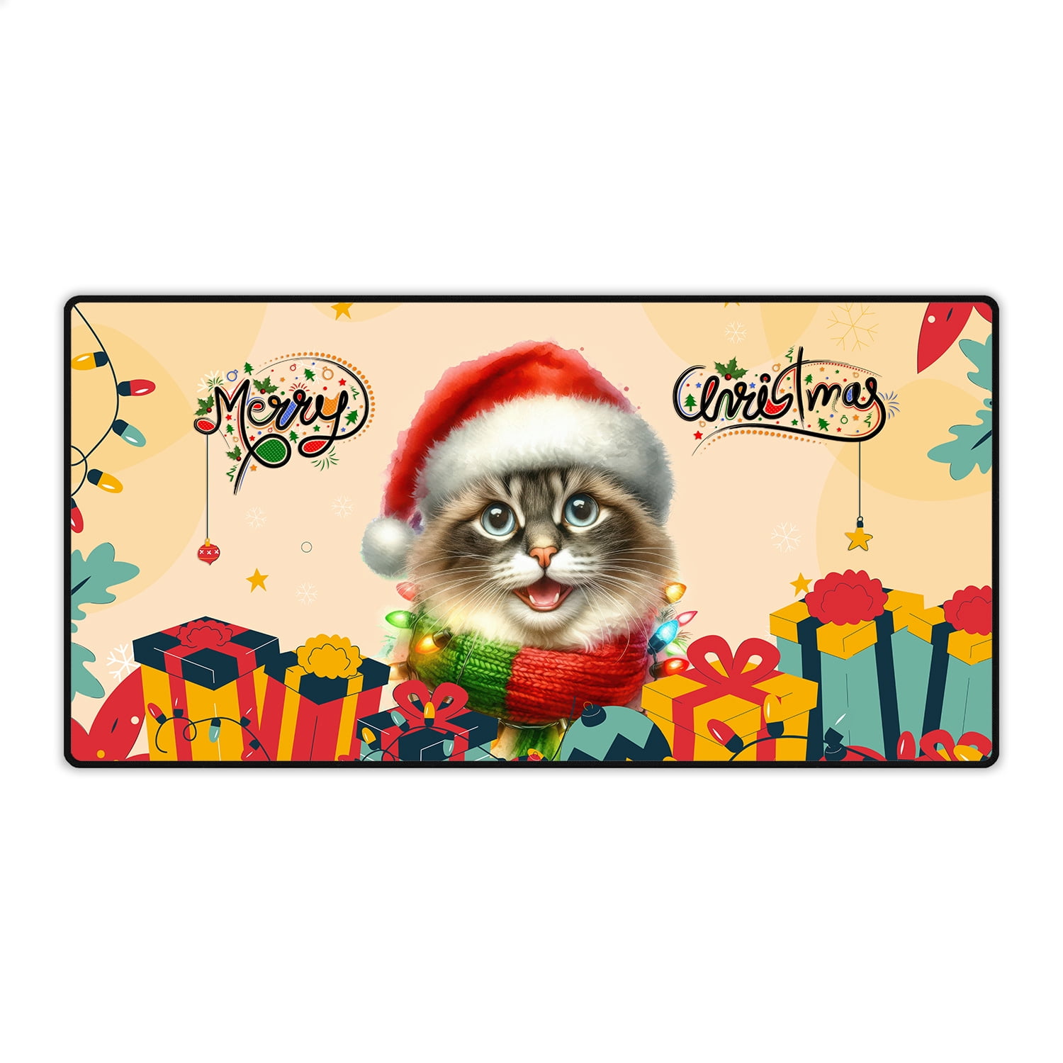 Merry Christmas Santa Ragdoll Scarf Twinkling Lights Xmas Holiday Desk ...