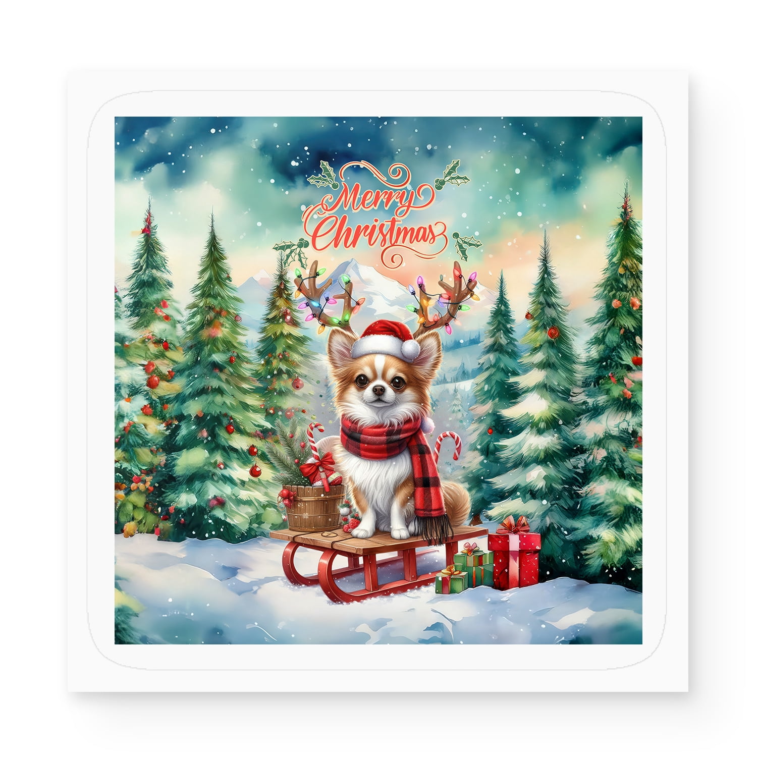 Merry Christmas Santa Reindeer Antlers Chihuahua Sleigh Xmas Winter ...