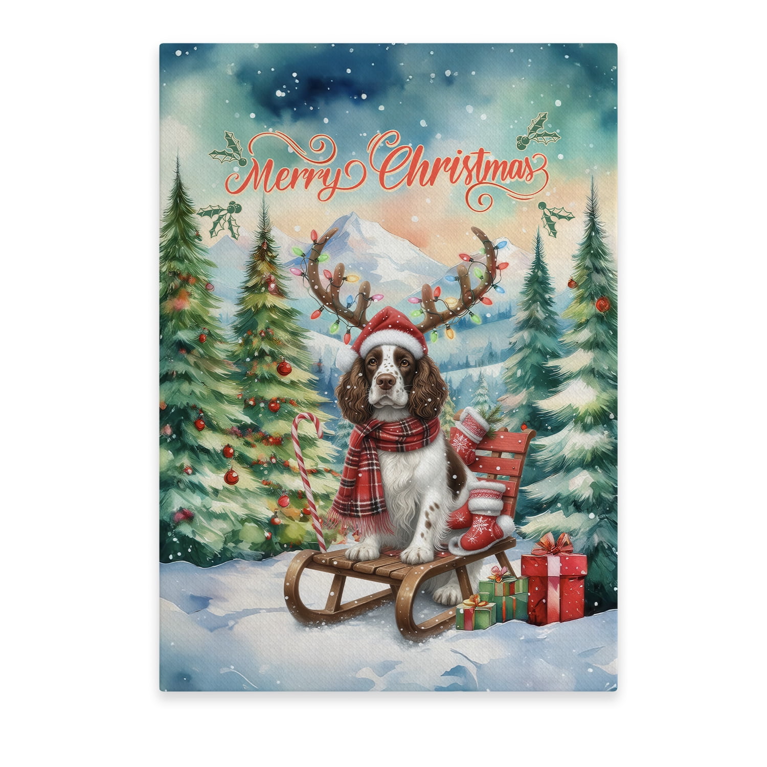 Merry Christmas Santa Reindeer Antlers English Springer Spaniel Sleigh ...
