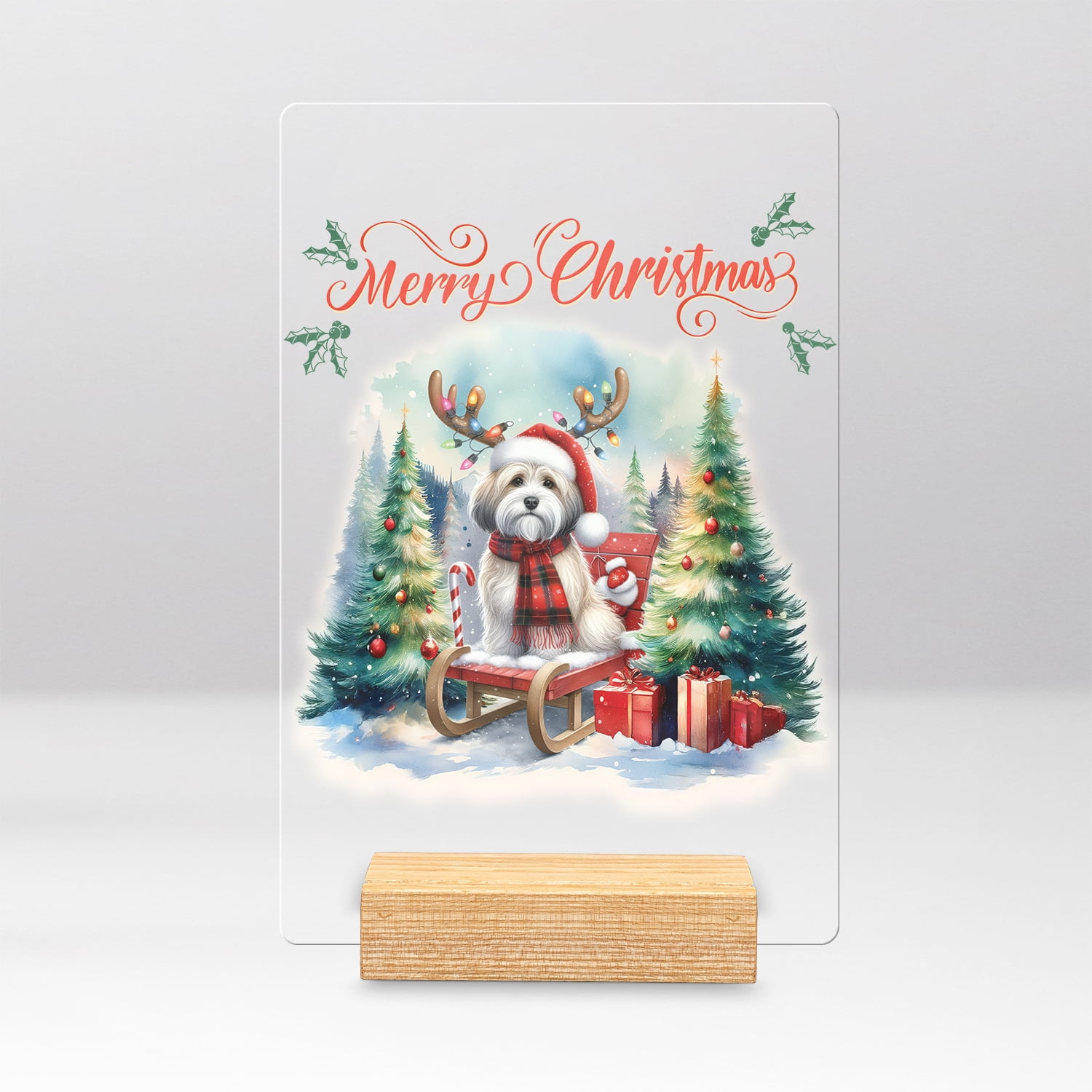 Merry Christmas Santa Reindeer Antlers Havanese Sleigh Xmas Winter ...