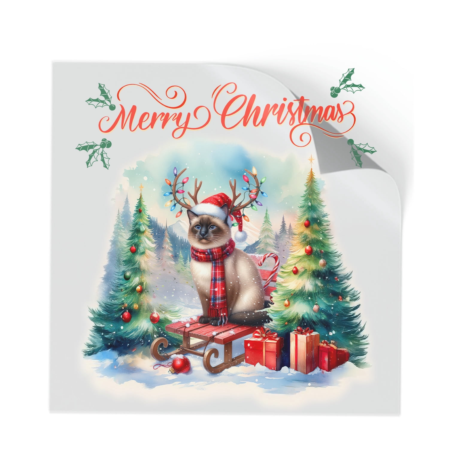 Merry Christmas Santa Reindeer Antlers Siamese Sleigh Xmas Winter ...