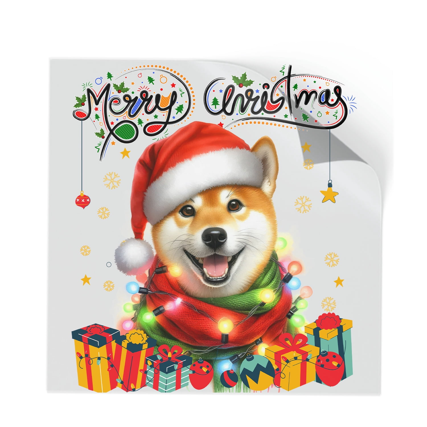 Merry Christmas Santa Shiba Inu Scarf Twinkling Lights Xmas Holiday ...