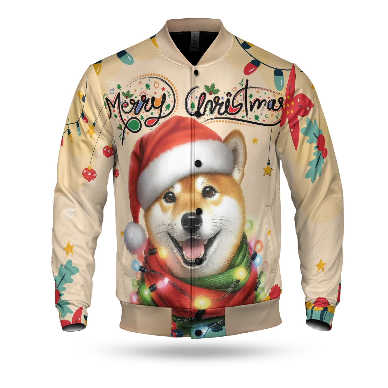 Merry Christmas Santa Shiba Inu Scarf Twinkling Lights Xmas Holiday All ...