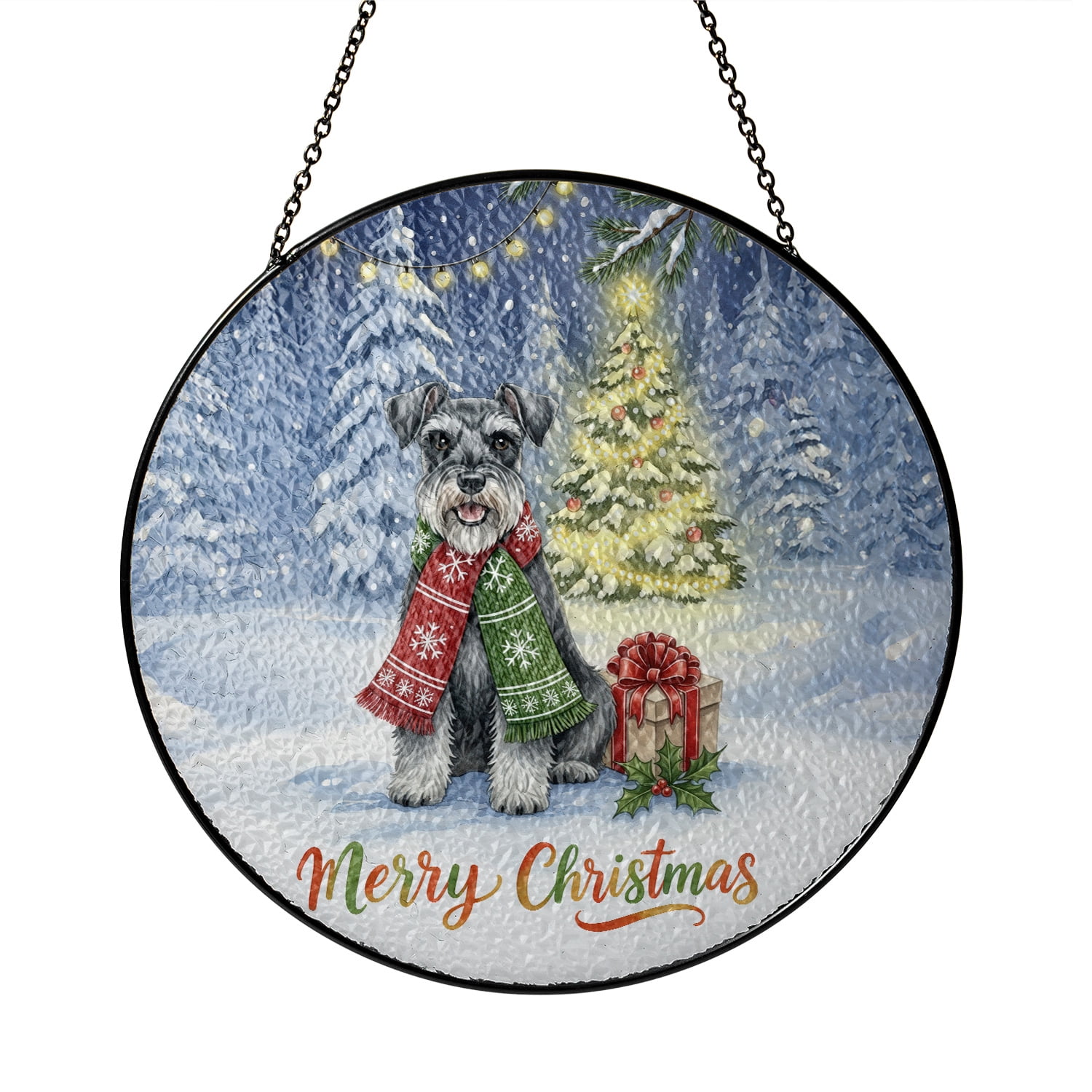 Merry Christmas Schnauzer Snowy Winter with Gifts Tree Decorations ...