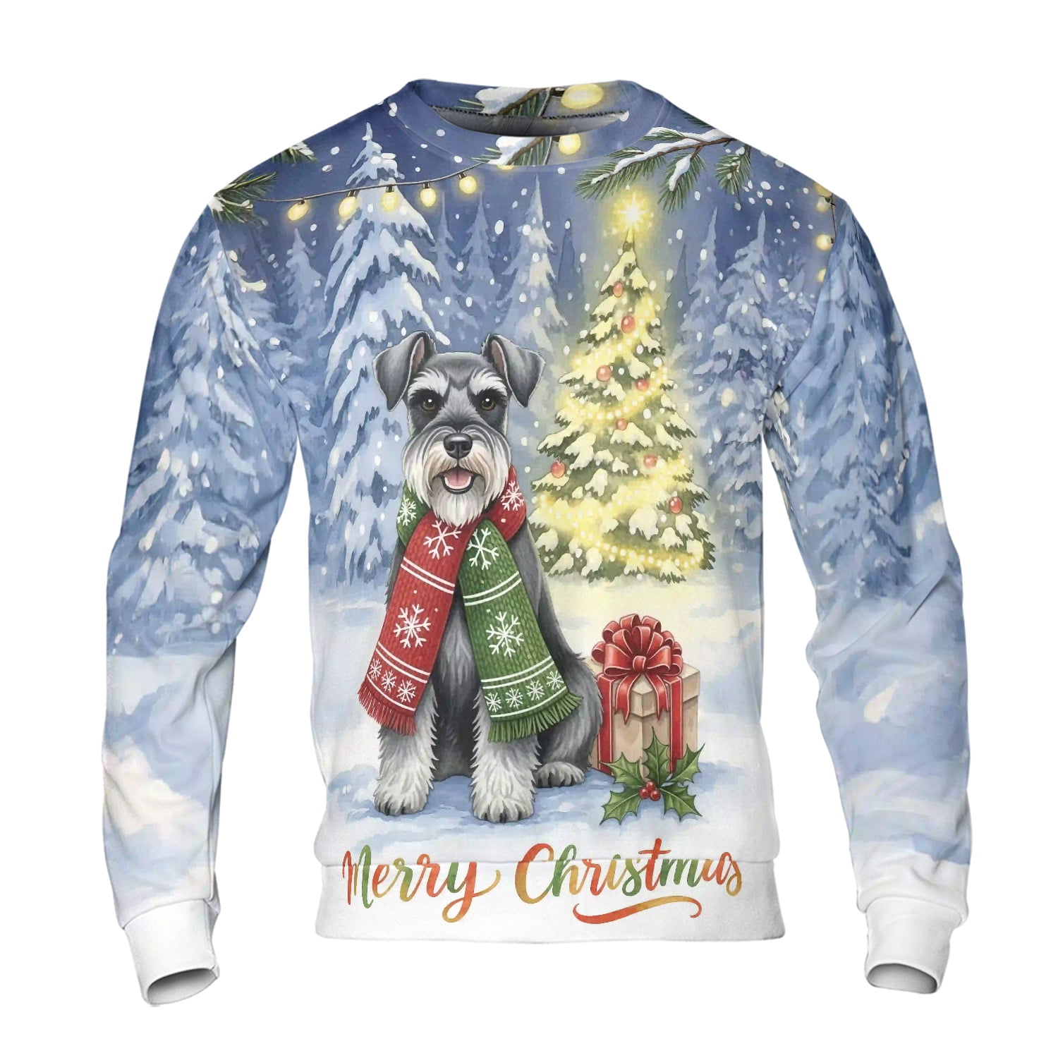 Merry Christmas Schnauzer Snowy Winter with Gifts Tree Decorations All ...