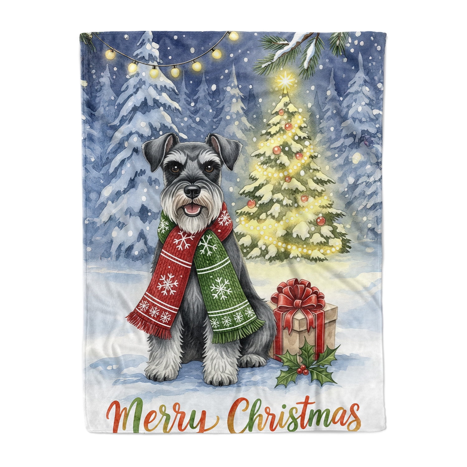 Merry Christmas Schnauzer Snowy Winter with Gifts Tree Decorations Cozy ...