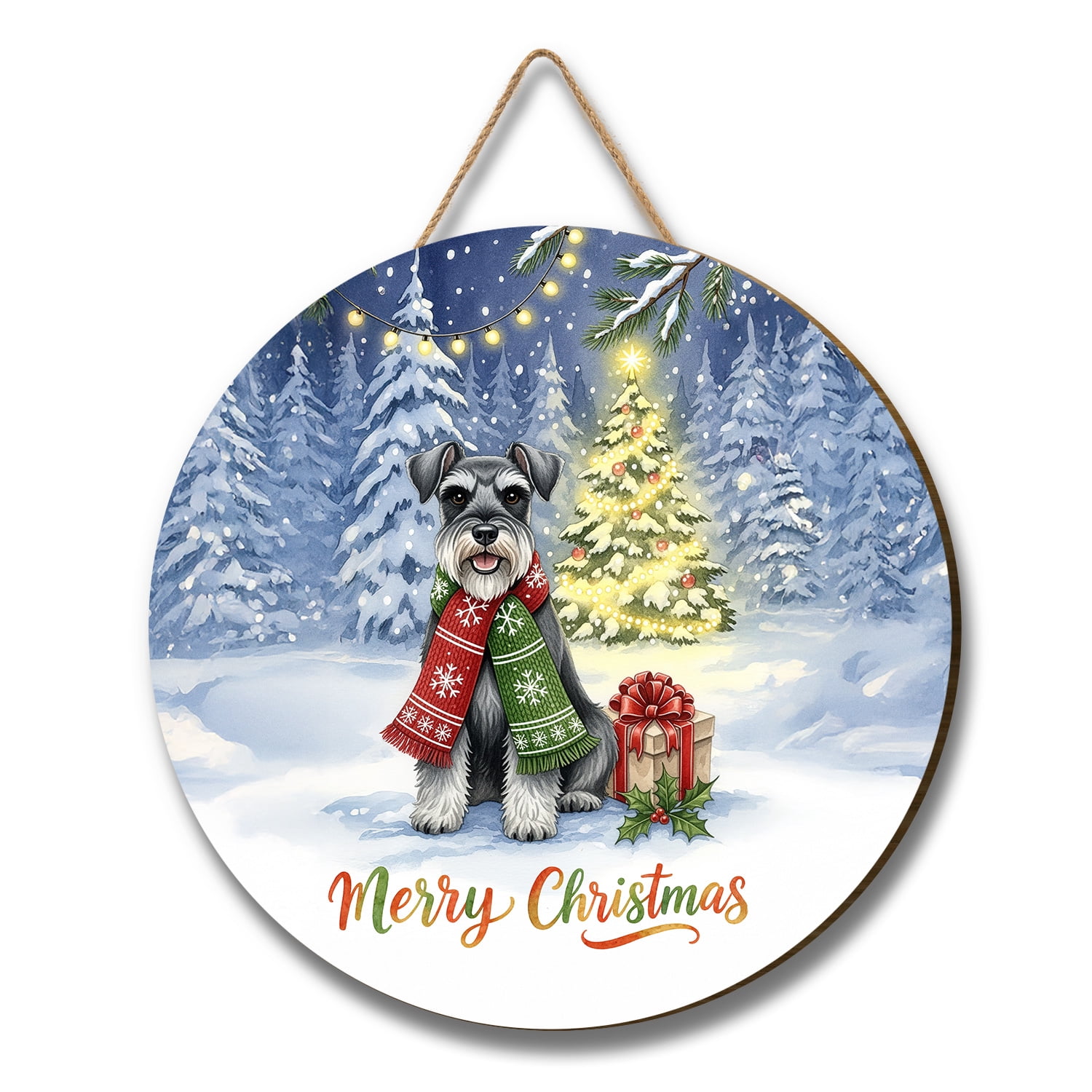 Merry Christmas Schnauzer Snowy Winter with Gifts Tree Decorations ...