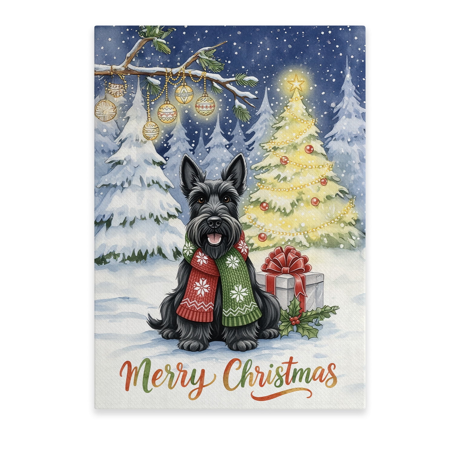 Merry Christmas Scottish Terrier Snowy Winter with Gifts Tree ...