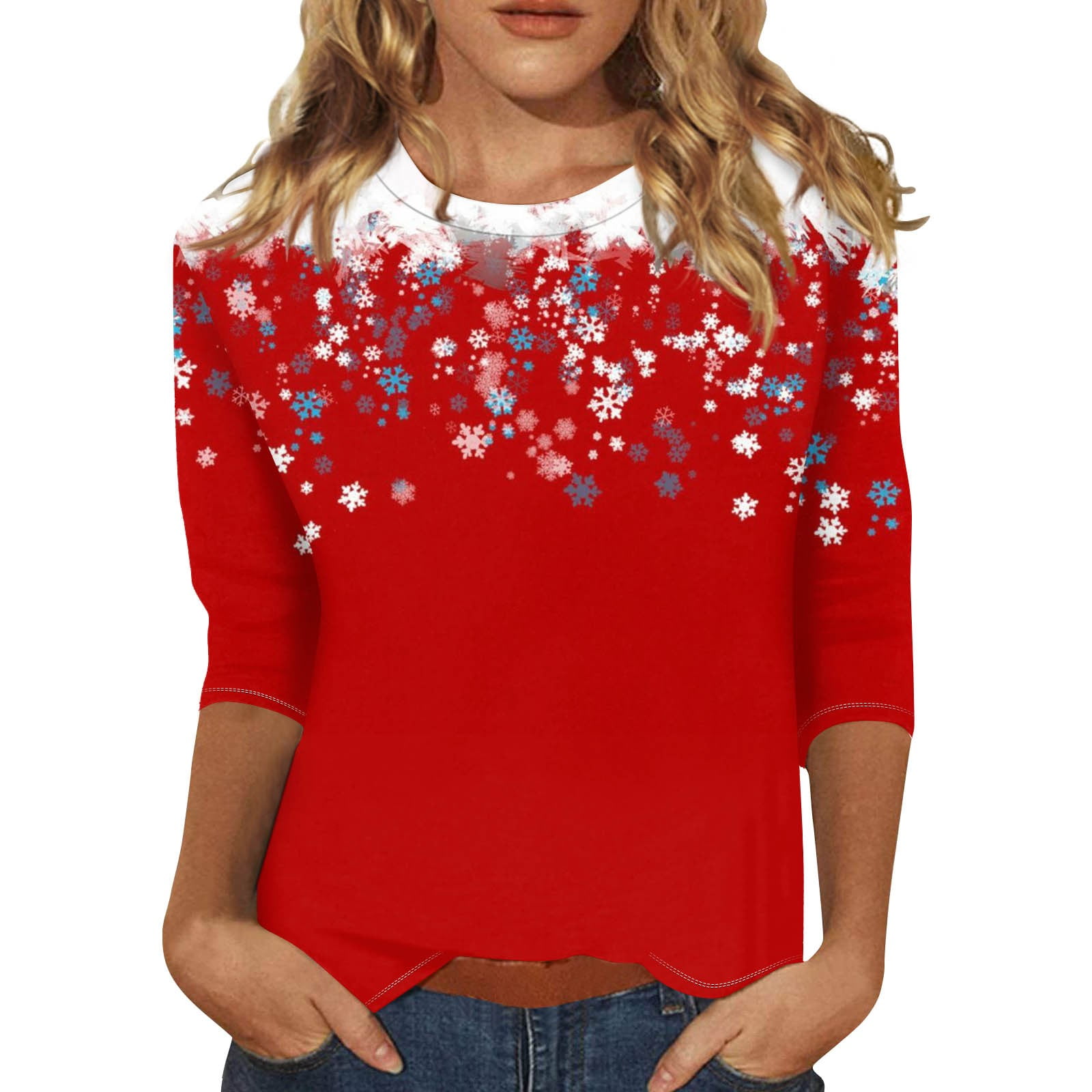 Merry Christmas Shirts Women 3/4 Sleeve Christmas Women's Cute Tops ...